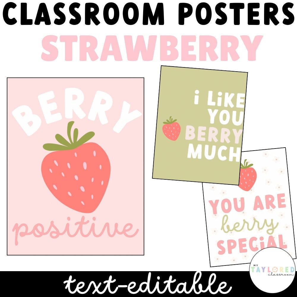 Strawberry Classroom Posters | EDITABLE | Strawberry Classroom Decor - Etsy