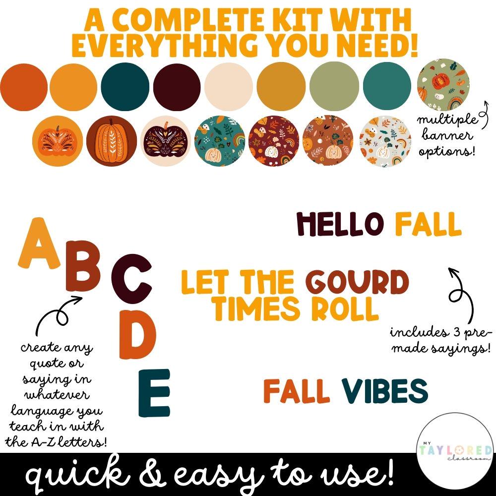 Fall Boho Retro Bulletin Board Kit or Door Decor | Fall Classroom Decor ...