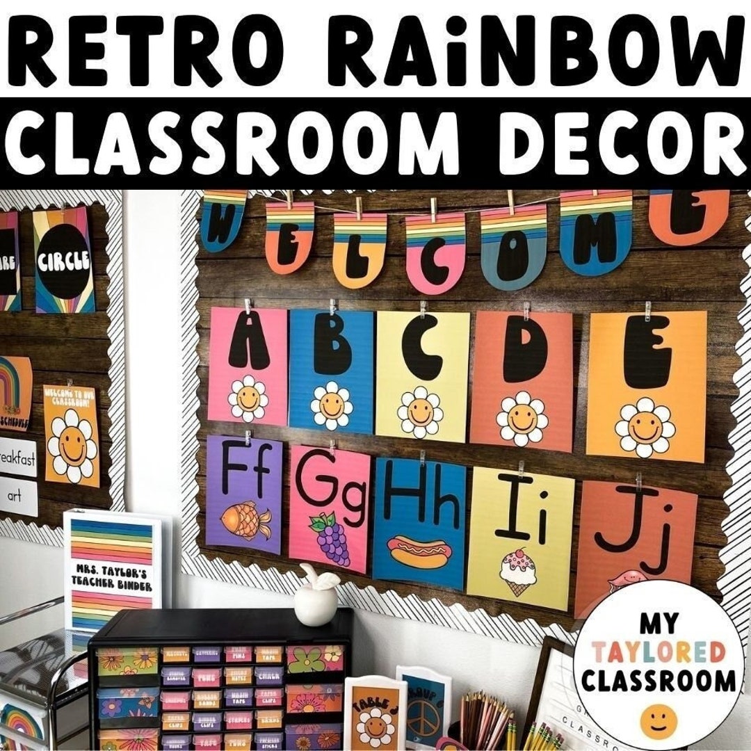 Retro Rainbow Classroom Decor | EDITABLE | Retro Classroom Decor - Etsy