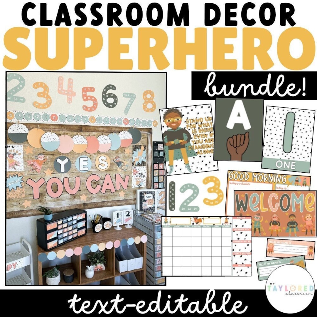 Superhero Black and White Classroom Decor | EDITABLE | Superhero ...