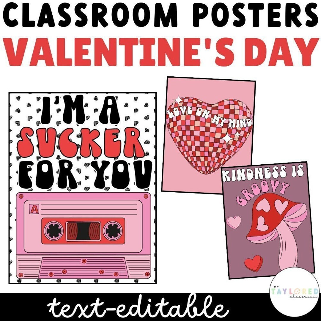 Valentine's Day Retro Groovy Classroom Posters | Valentine's Day ...