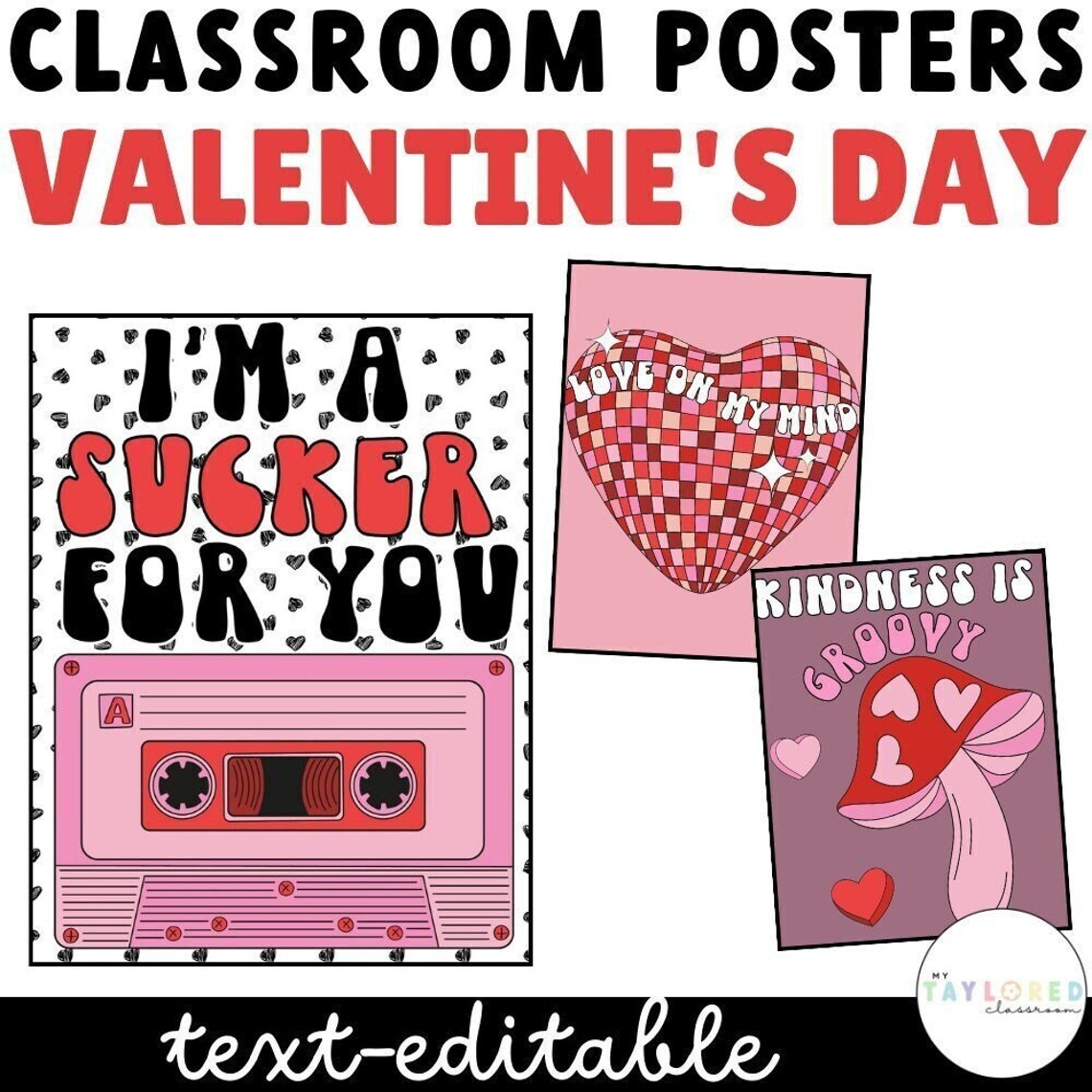 Valentine's Day Retro Groovy Classroom Posters | Valentine's Day ...