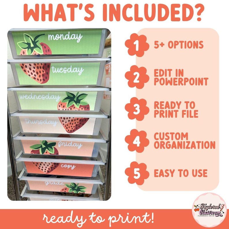 Vintage Strawberry Rolling Cart Labels – Teacher Trolley Organization ...