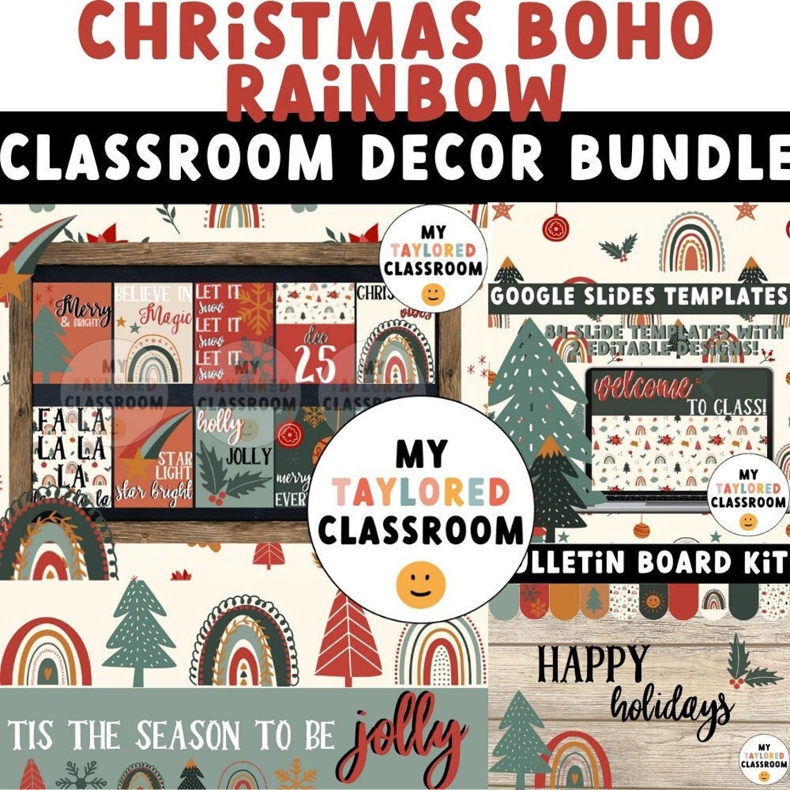Christmas Boho Rainbow Classroom Decor Bundle | Etsy