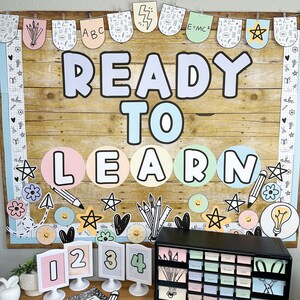 School Doodles Classroom Bulletin Board Kit | EDITABLE | Calm Pastel ...