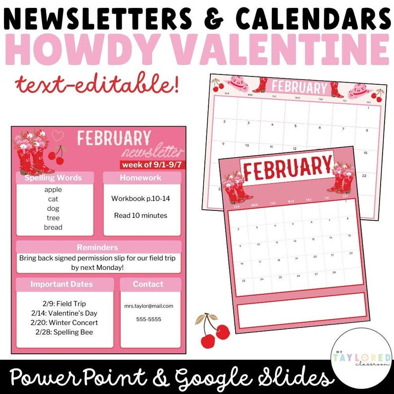 Howdy Valentine's Day Newsletter & Calendar Templates | February ...