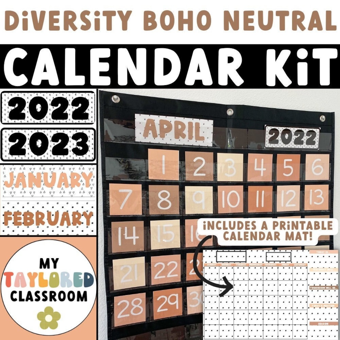 Diversity Boho Neutral Classroom Calendar Kit | EDITABLE | Boho Neutral ...