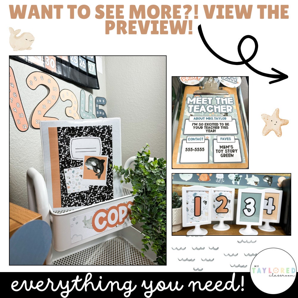 Neutral Ocean Classroom Decor | EDITABLE | Modern Ocean Classroom Decor ...