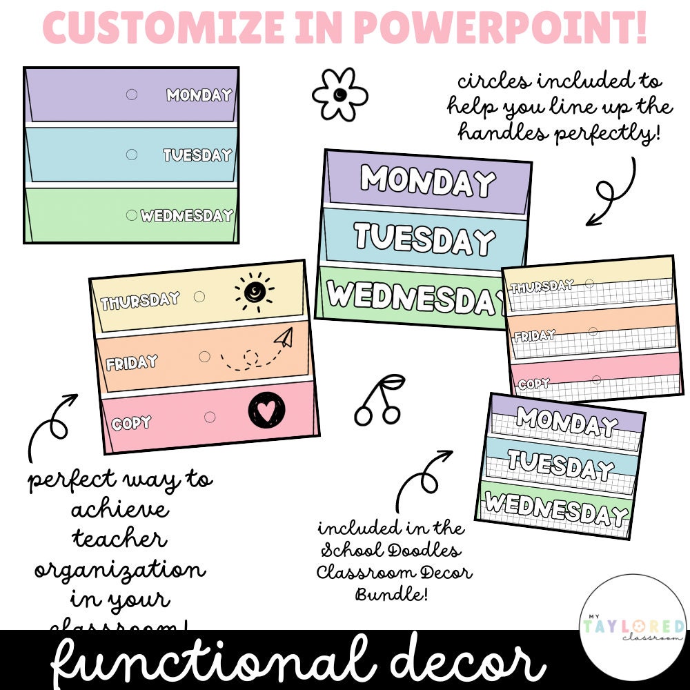 School Doodles Teacher Rolling Cart Labels | EDITABLE | Calm Pastel ...