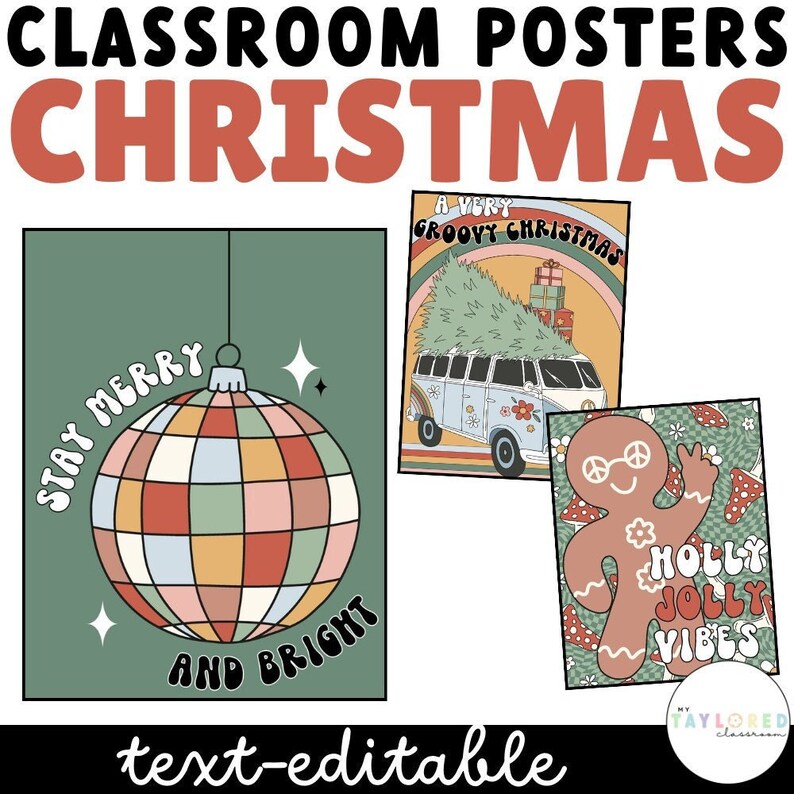 Christmas Retro Groovy Classroom Posters Christmas (Instant Download ...