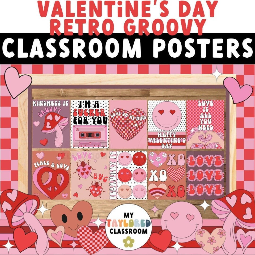 Valentine's Day Retro Groovy Classroom Posters - Etsy