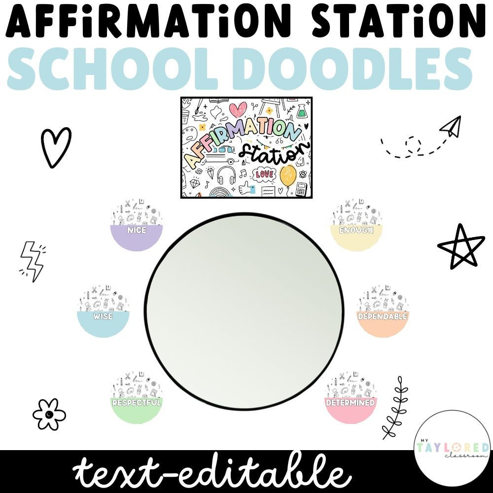 School Doodles Affirmation Station | EDITABLE | Calm Pastel Classroom ...