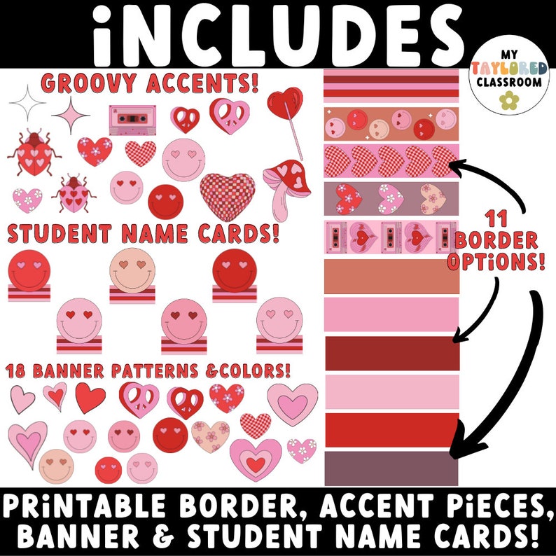 Valentine's Day Retro Groovy Bulletin Board Kit or Door Decor - Etsy