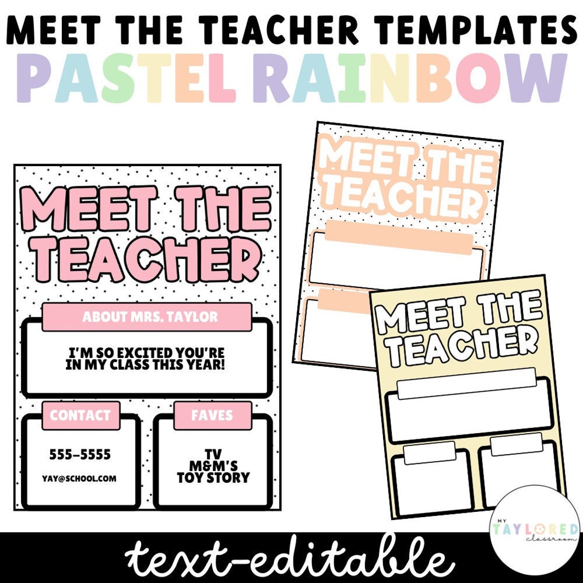Pastel Rainbow Meet the Teacher Templates | EDITABLE | Pastel Classroom ...