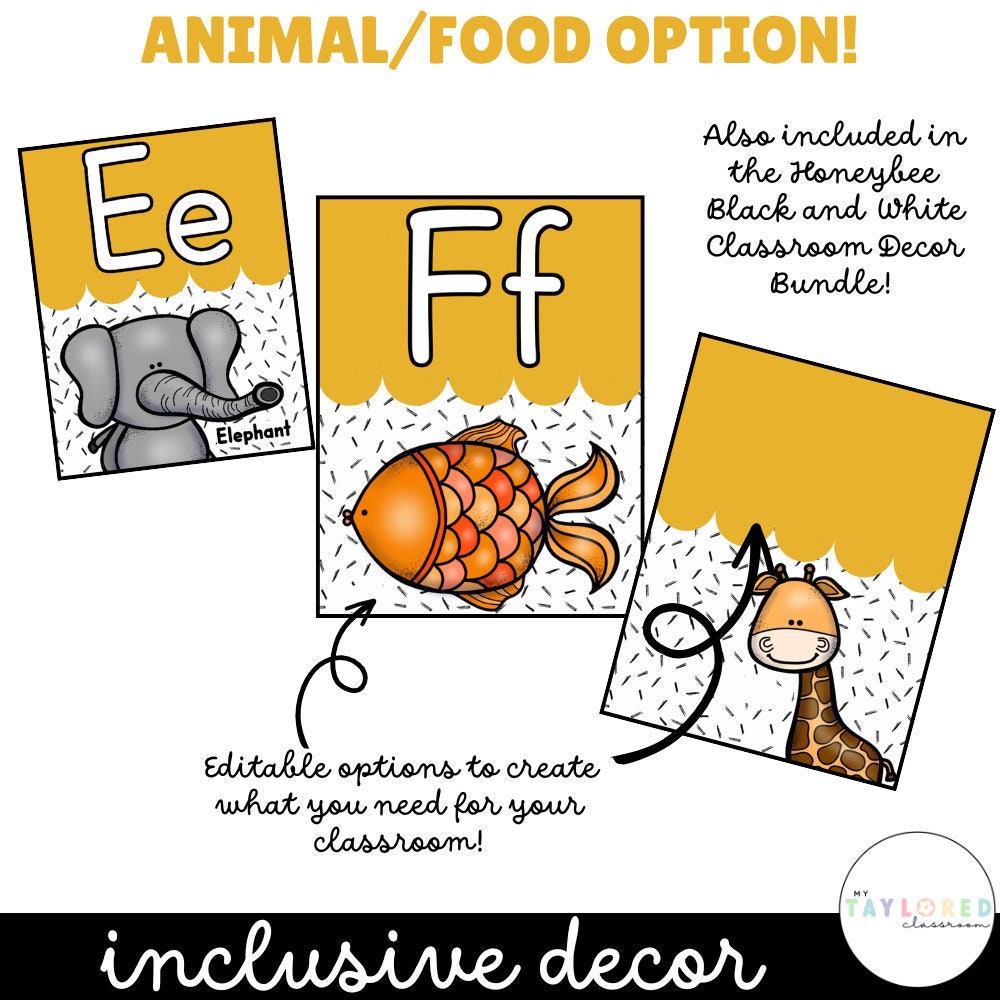 Honeybee Alphabet Classroom Posters | EDITABLE | Bee-themed Classroom ...