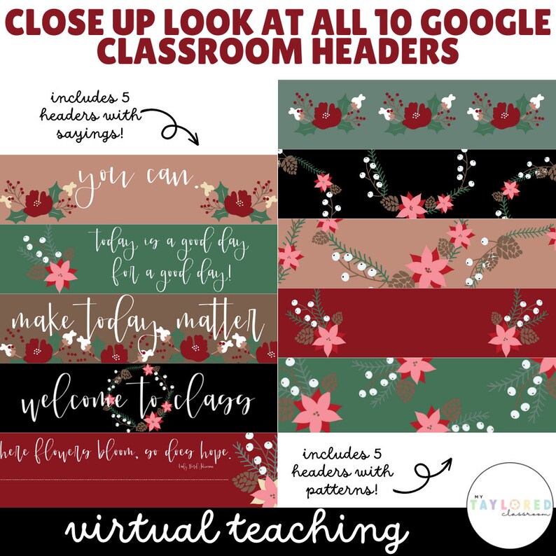 Winter Flowers Google Classroom Headers | Christmas Classroom Decor - Etsy