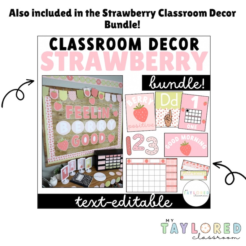 Strawberry Alphabet Classroom Posters | EDITABLE | Strawberry Classroom ...