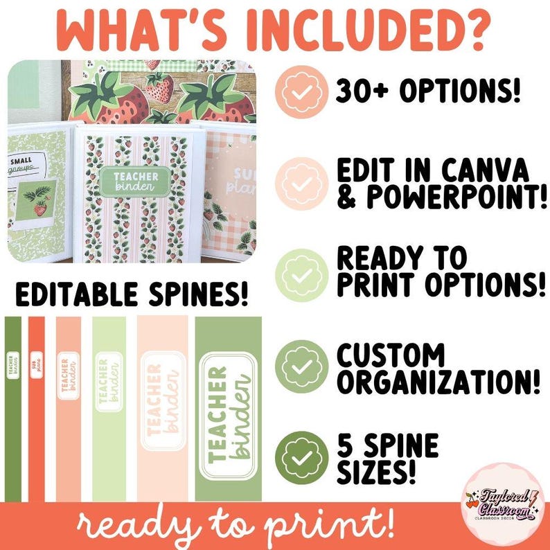 Vintage Strawberry Teacher Binder Covers - EDITABLE Covers and Spines ...