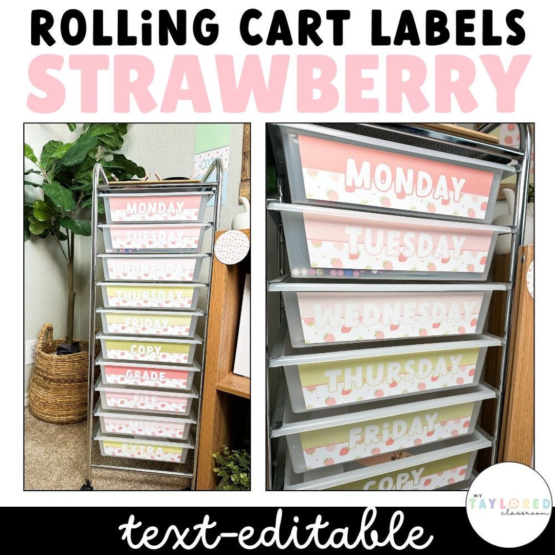 Strawberry Teacher Rolling Cart Labels | EDITABLE | Strawberry ...