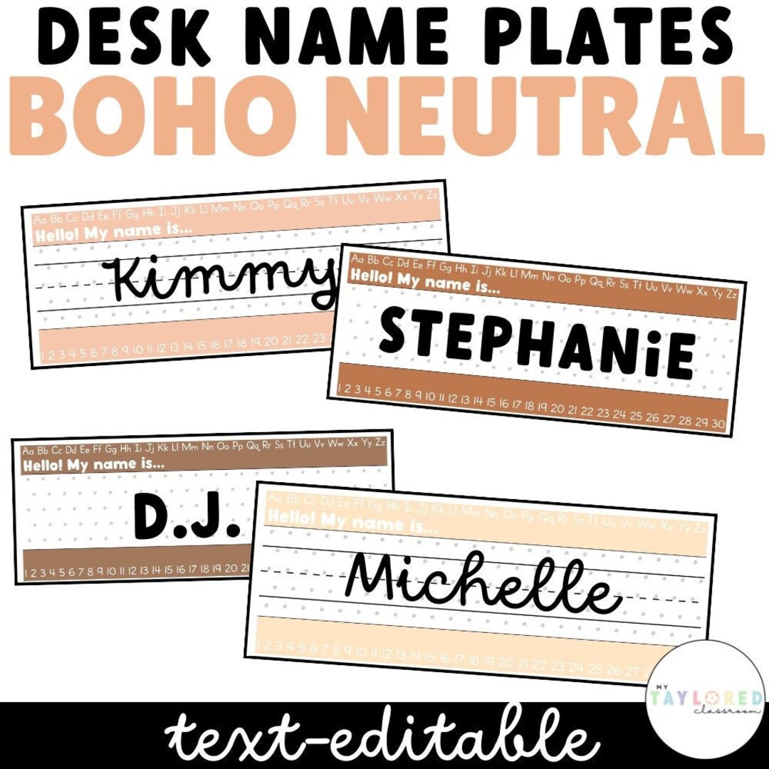 Boho Neutral Desk Name Plates | EDITABLE | Boho Neutral Classroom Decor ...