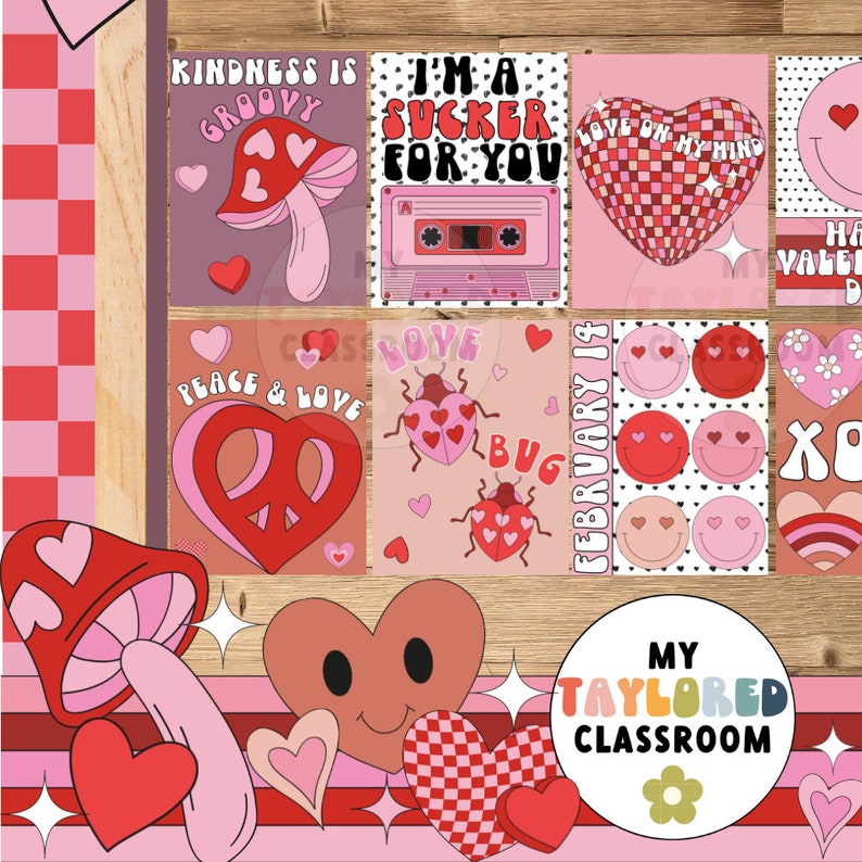 Valentine's Day Retro Groovy Classroom Posters - Etsy