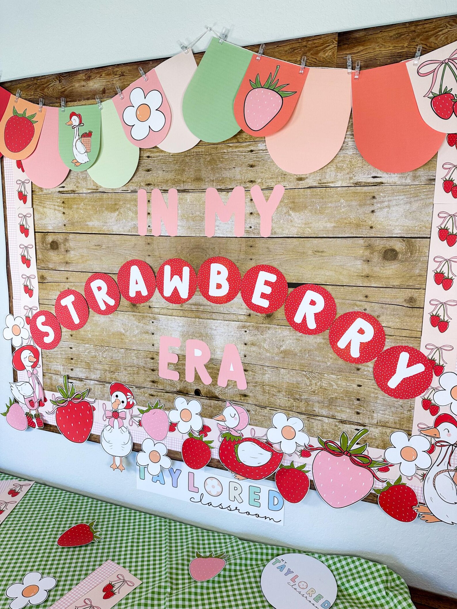 Spring Strawberry Goose Bulletin Board | March April Bulletin Board ...