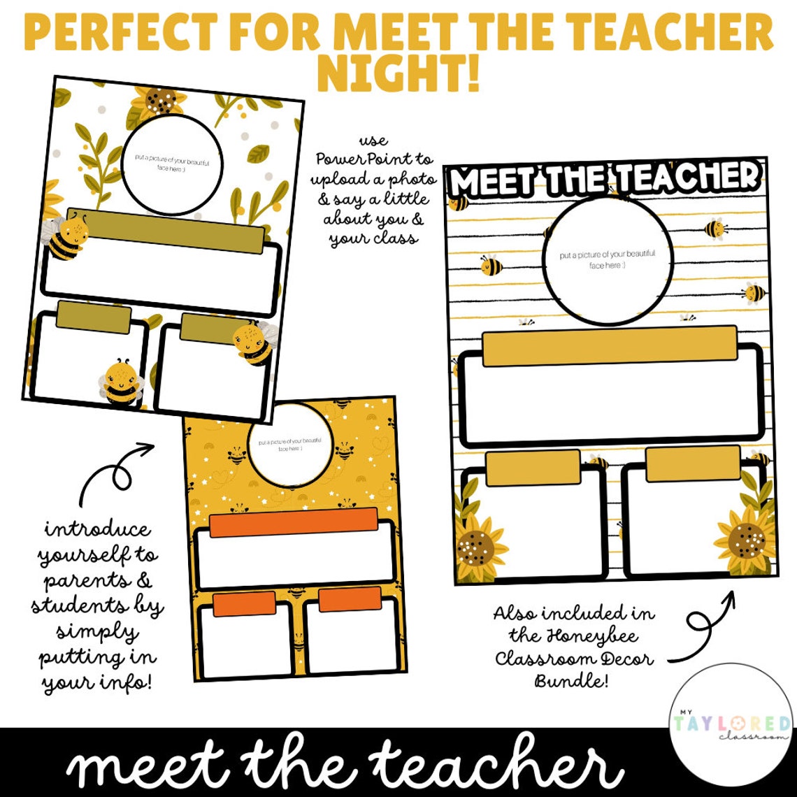 Honeybee Meet the Teacher Templates | EDITABLE | Bee-themed Classroom ...