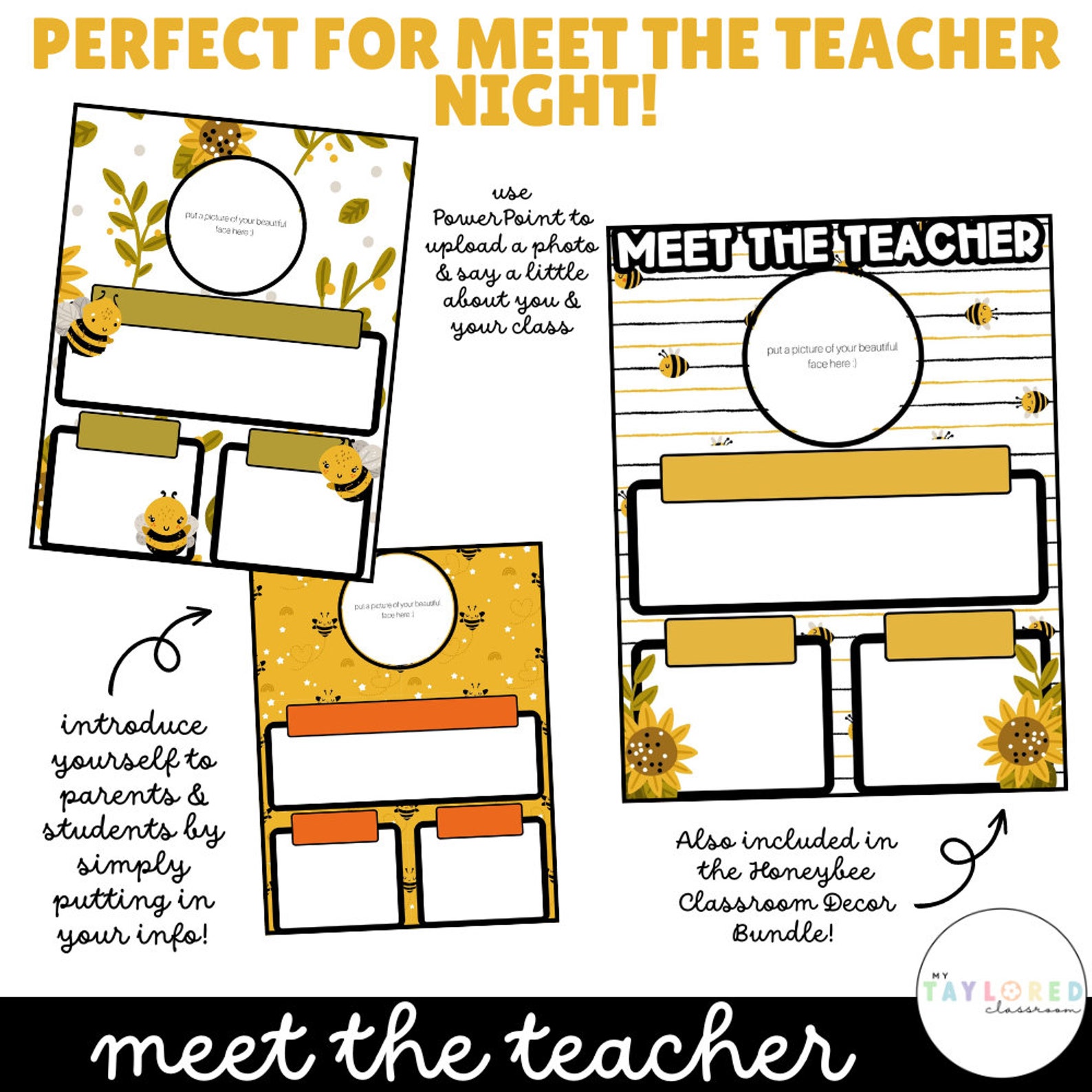 Honeybee Meet the Teacher Templates | EDITABLE | Bee-themed Classroom ...