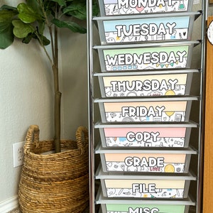 School Doodles Teacher Rolling Cart Labels | EDITABLE | Calm Pastel ...