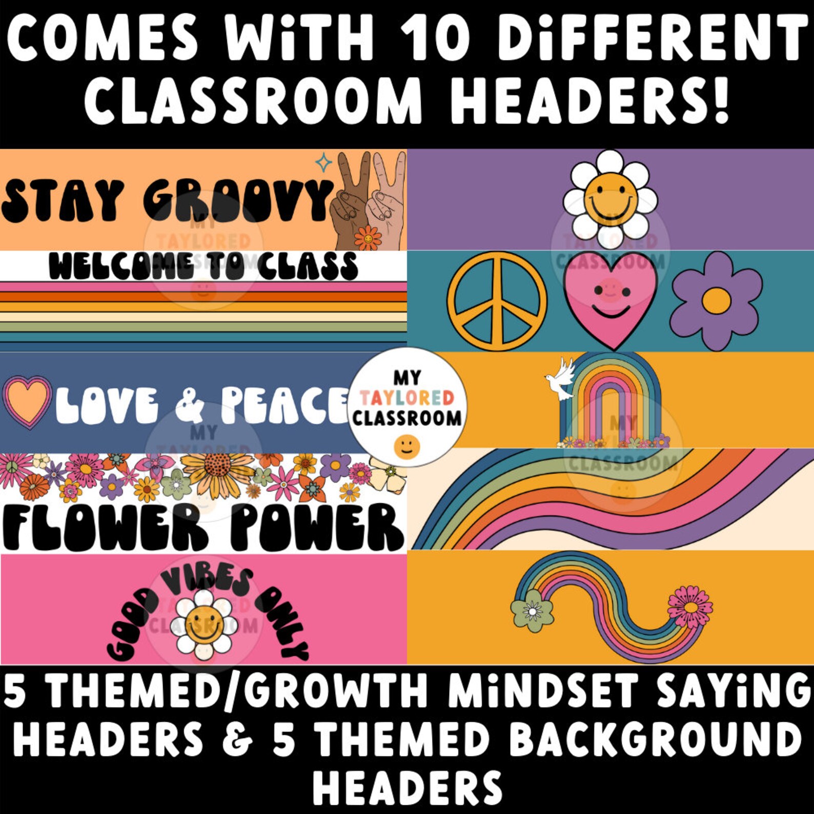 Retro Groovy Google Classroom Headers | Etsy