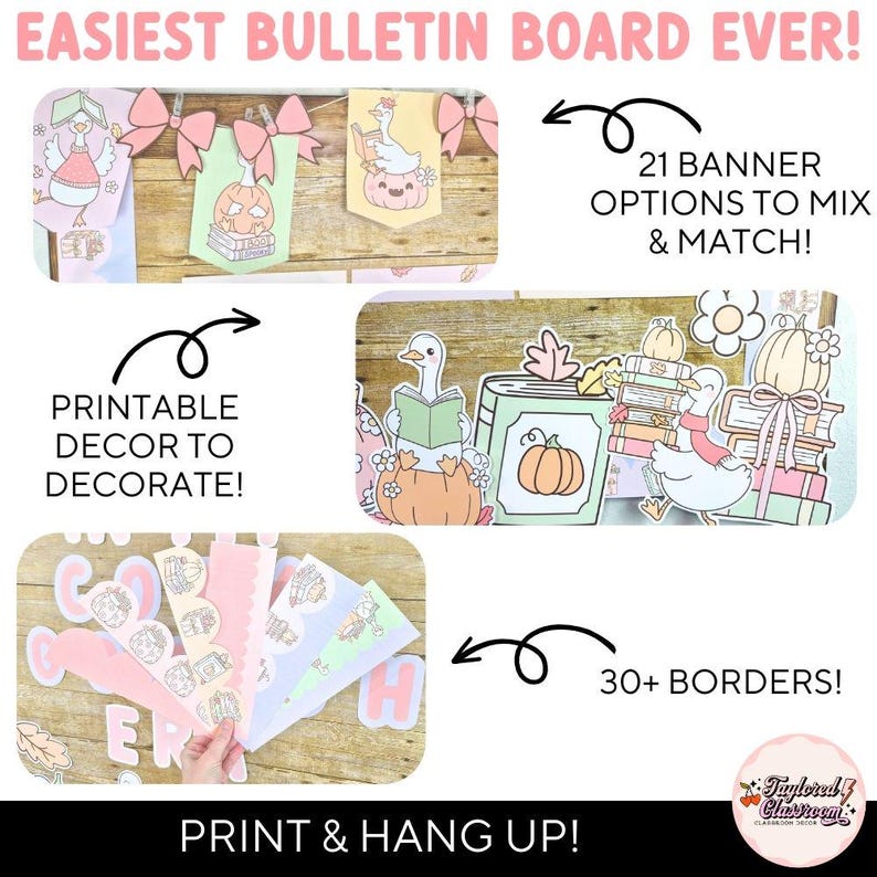 Fall Goose Reading Bulletin Board Kit - Pastel Classroom Decor - Etsy