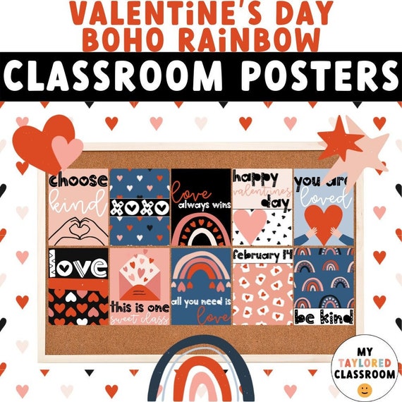 Valentine's Day Boho Rainbow Classroom Posters | Etsy