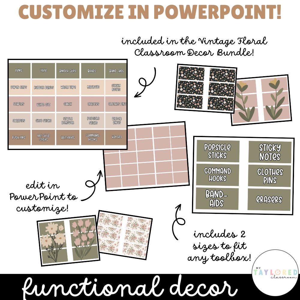 Vintage Floral Teacher Toolbox Labels | EDITABLE | Vintage Classroom ...