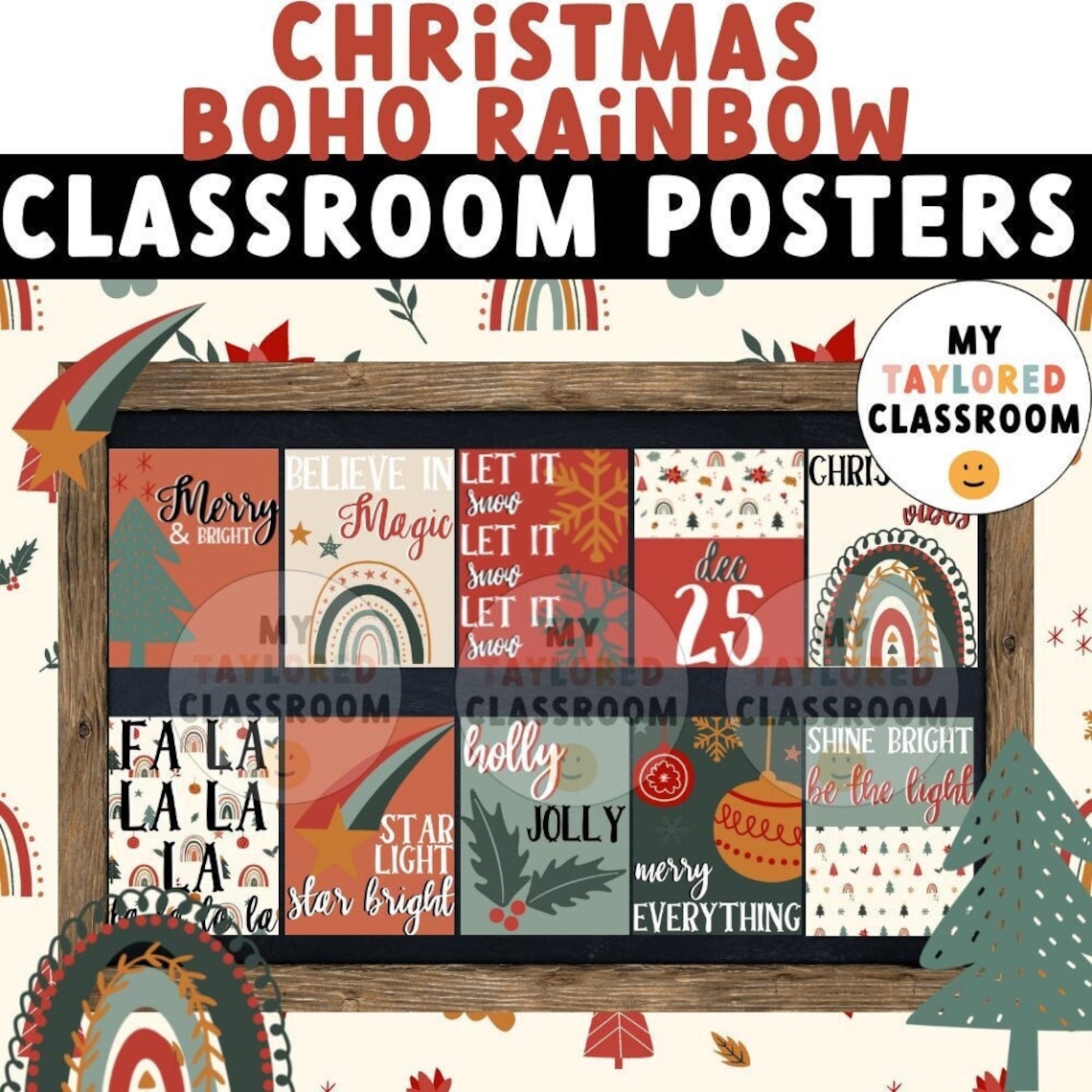 Christmas Boho Rainbow Classroom Posters | Etsy