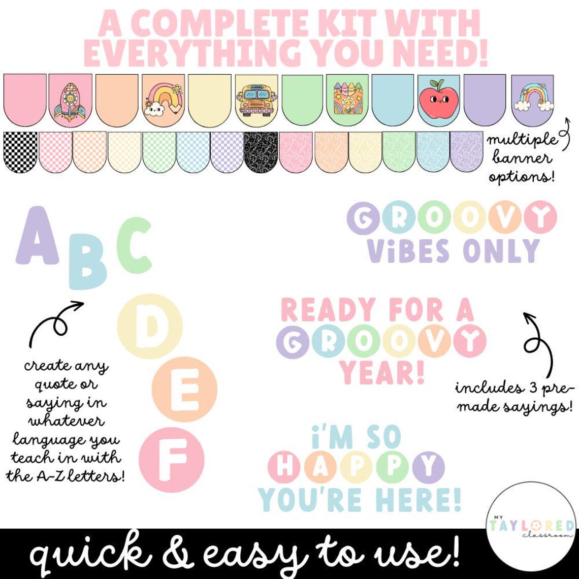 Groovy Brights Bulletin Board Kit | EDITABLE | Back to School Bulletin ...