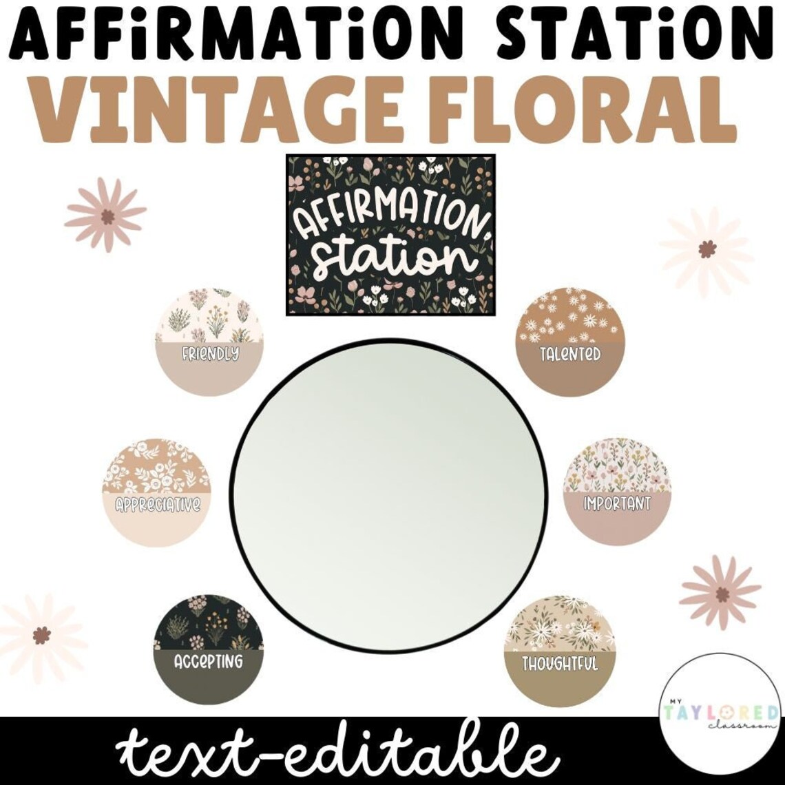Vintage Floral Affirmation Station | EDITABLE | Vintage Classroom Decor ...