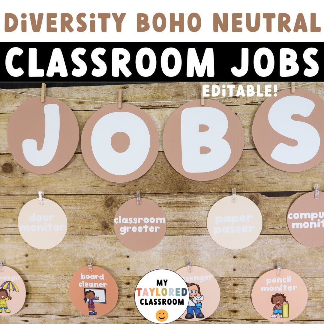Diversity Boho Neutral Classroom Jobs Board | EDITABLE | Diversity ...
