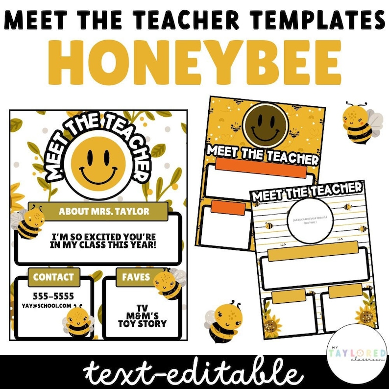 Honeybee Meet the Teacher Templates | EDITABLE | Bee-themed Classroom ...