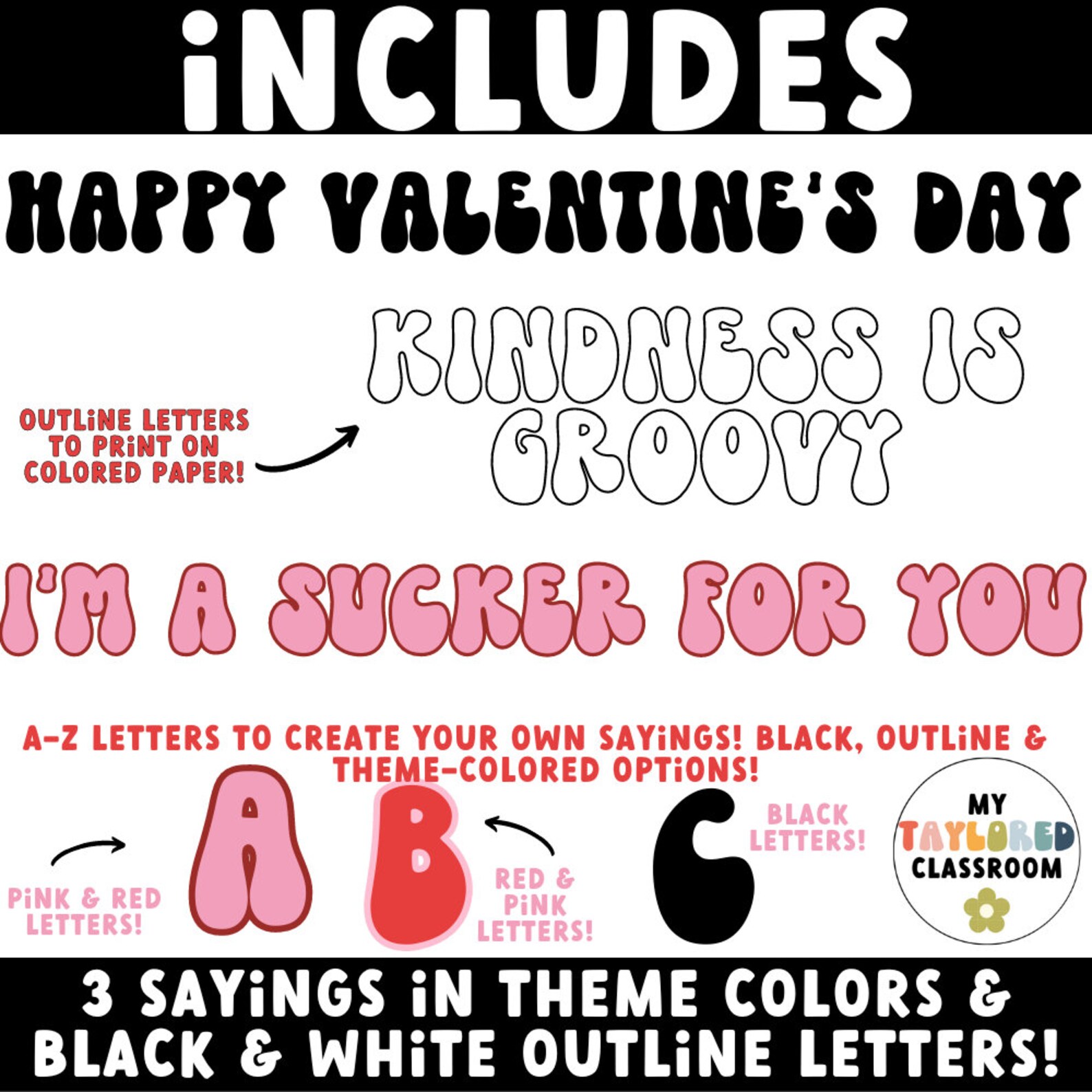 Valentine's Day Retro Groovy Bulletin Board Kit or Door Decor - Etsy