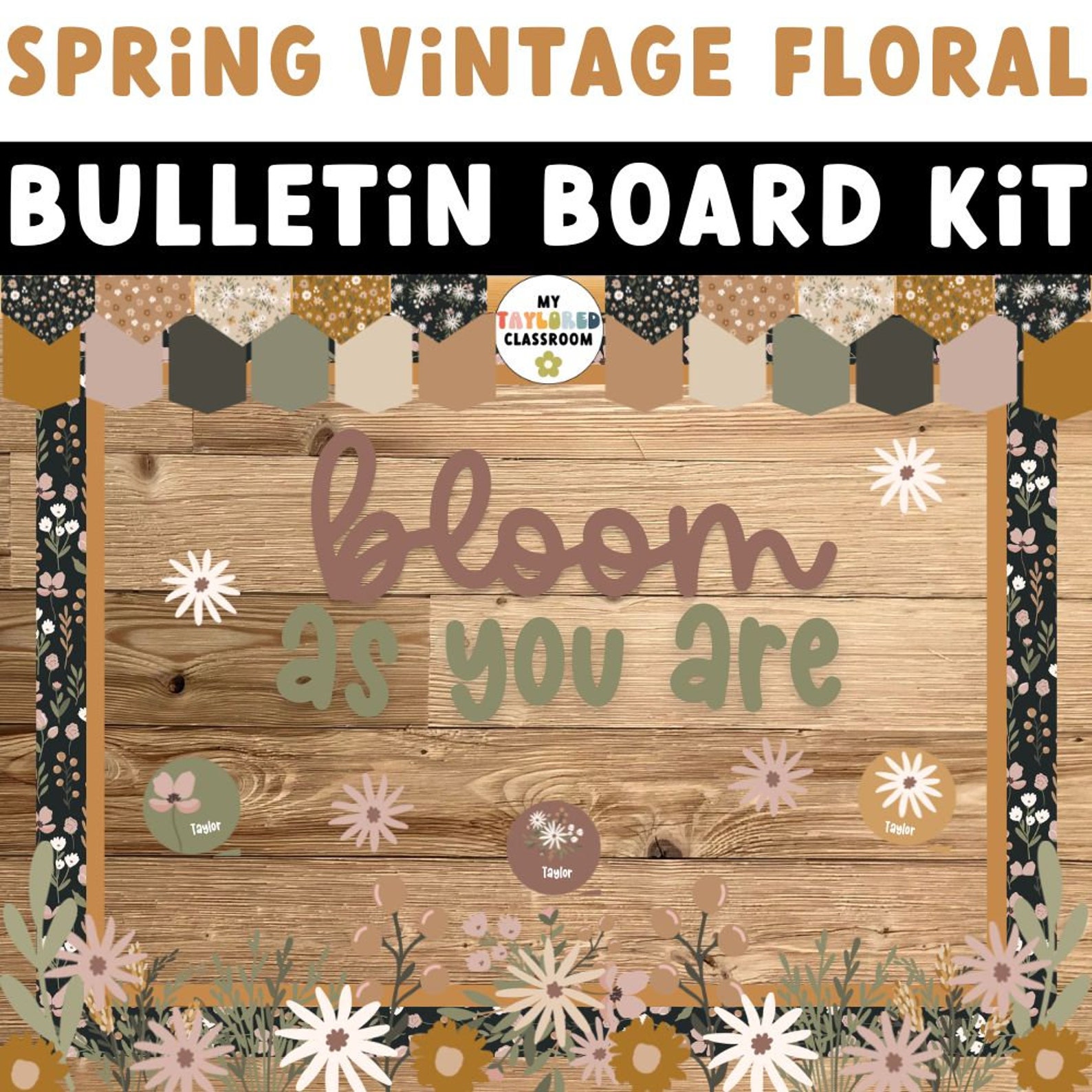 Spring Vintage Floral Bulletin Board Kit Spring Bulletin - Etsy