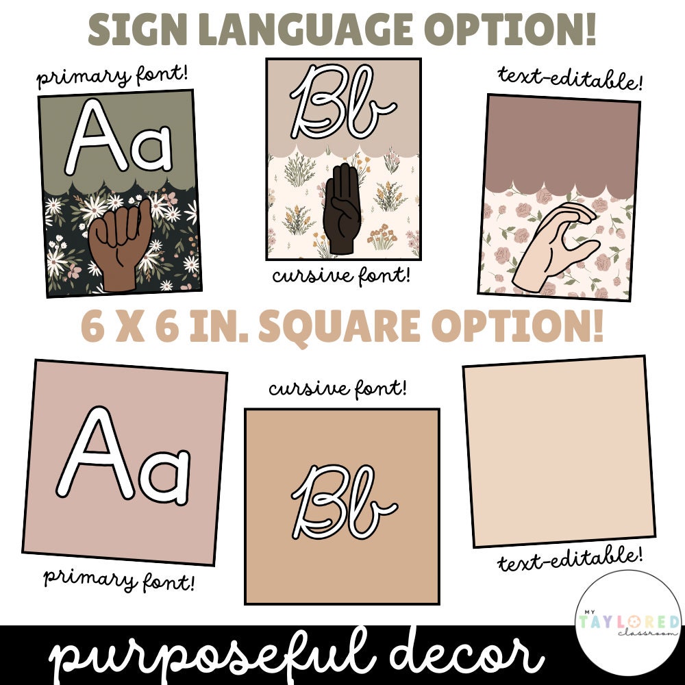 Vintage Floral Alphabet Classroom Posters | Editable, Sign Language ...