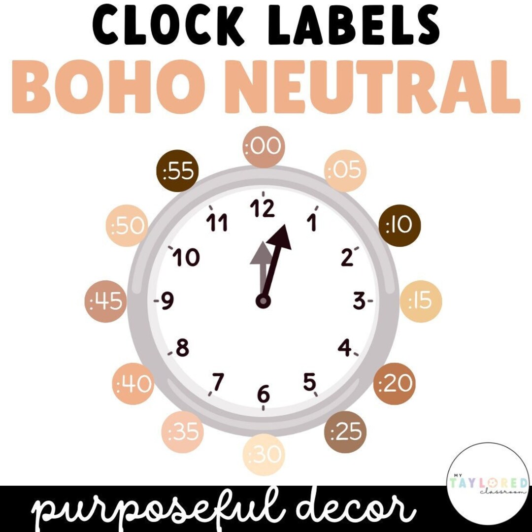 Boho Neutral Clock Labels | Boho Neutral Classroom Decor - Etsy