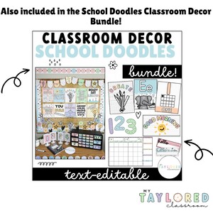 School Doodles Classroom Bulletin Board Kit | EDITABLE | Calm Pastel ...