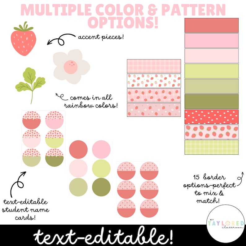 Strawberry Classroom Bulletin Board Kit | EDITABLE | Pastel Brights ...
