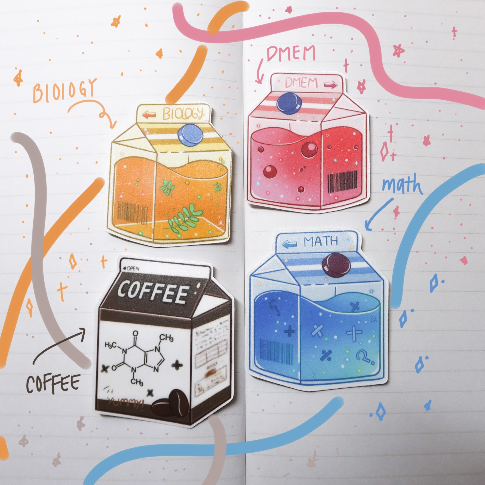 DMEM Science Coffee Caffeine Sticker Cute Milk Carton Stickers Sticker ...