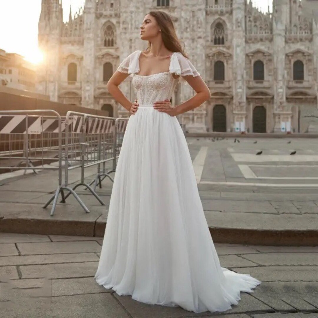 Vintage A-line Wedding Dresses Sleeveless Tulle Lace Dress Boho Beach ...