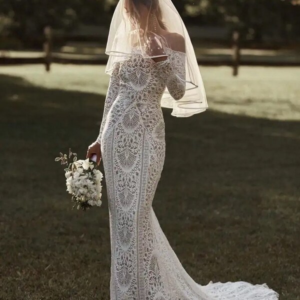 Off Shoulder Fitted Wedding Dress - Etsy