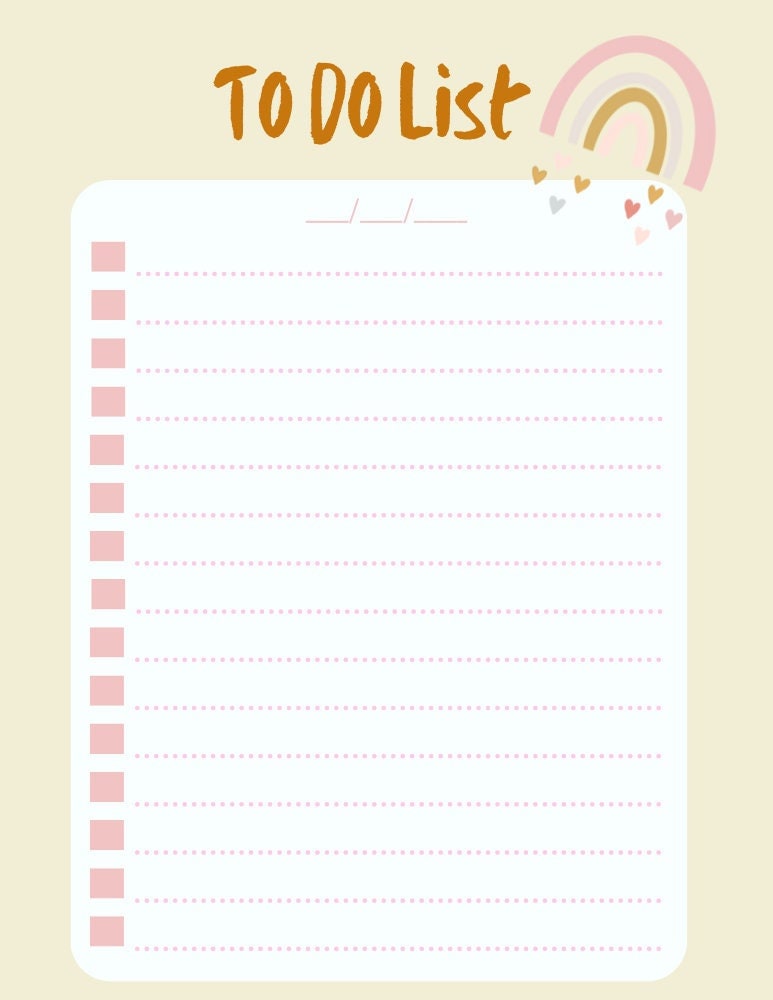 To Do List - Hand-drawn Rainbow Design With Check Boxes - Etsy