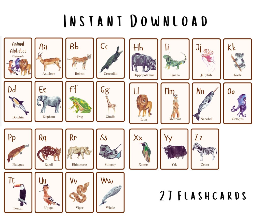Printable Animal Alphabet Flashcards - Etsy