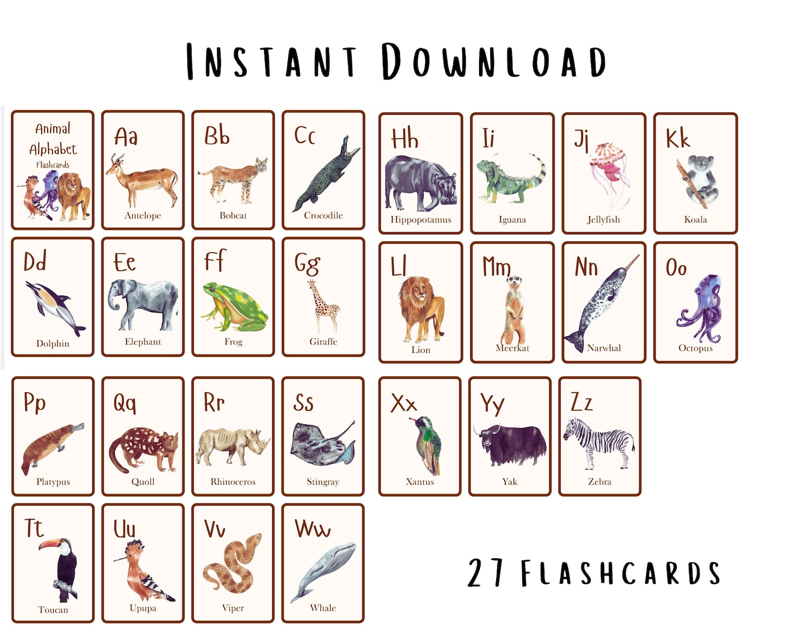 Printable Animal Alphabet Flashcards - Etsy